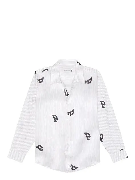POP TRADING COMPANY Letters Striped Pop Shirt In White - White Linen