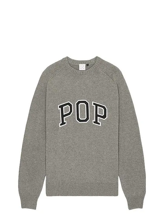 POP TRADING COMPANY Knitted Arch Crew Neck Sweatshirt - Grey Heather