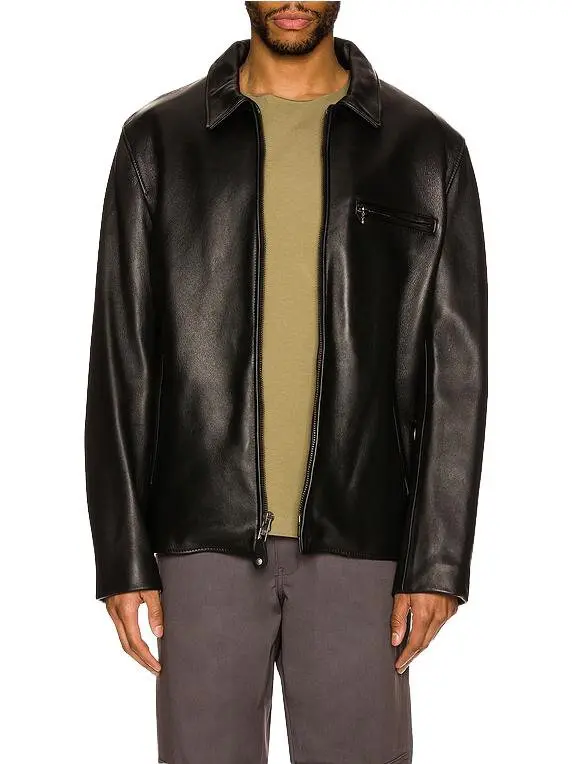 SCHOTT Collar Lamb Leather Jacket - Black