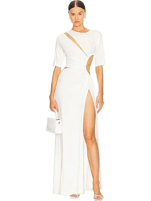 SID NEIGUM Gathered Slit Maxi Dress - White