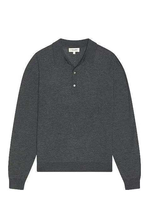 FRAME Superfine Polo Sweater In Grey - Grey Melange