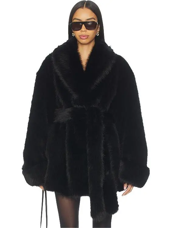 LOVERS AND FRIENDS Margot Faux Fur Coat - Black