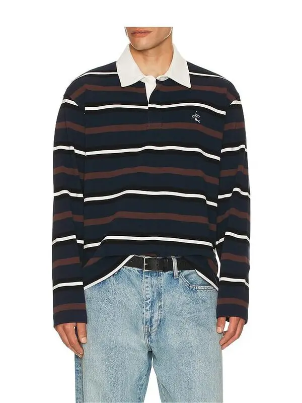LE PÃ¨RE Le Pere Long Sleeve Rugger In Blue - Soulier Stripe