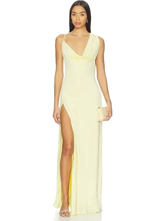 Nbd Tessa Draped Shoulder Maxi Dress - Yellow