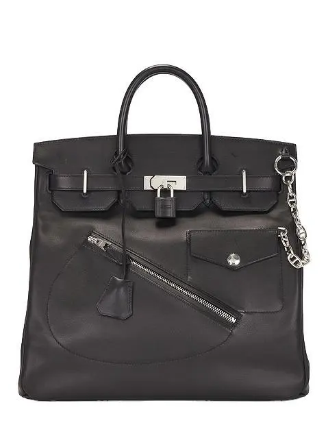 FWRD RENEW Hermes Limited Edition Evergrain Haut A Courroies Rock Birkin 40 Handbag - Noir