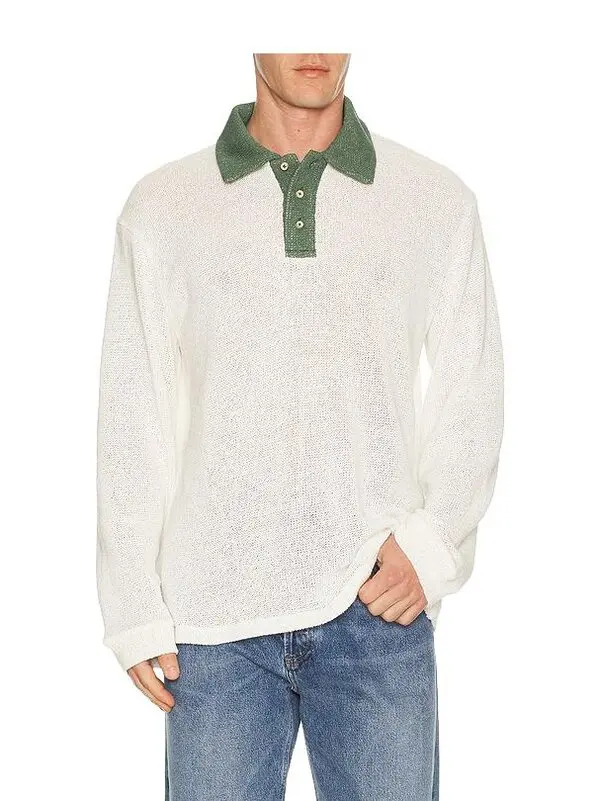 PALMES Knitted Rugby Shirt In White - Off White