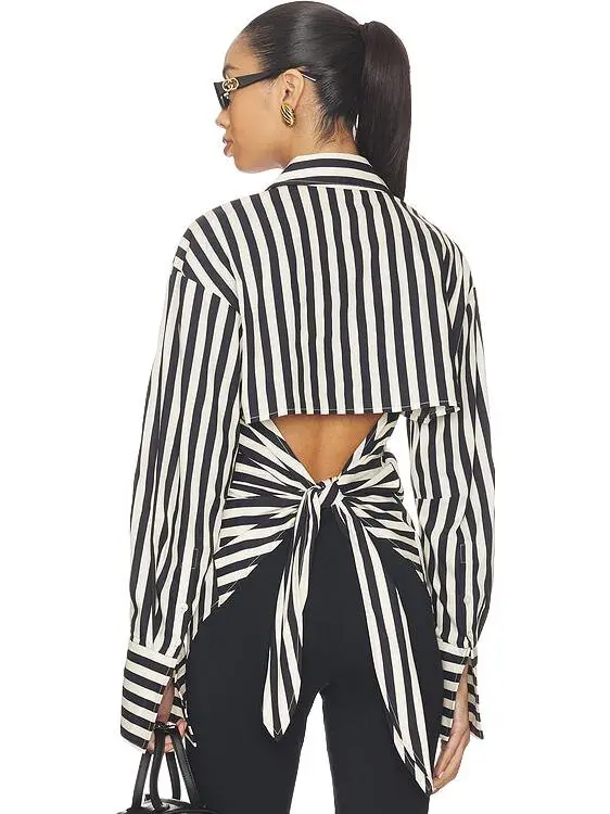 SIMONMILLER Loch Striped Poplin Button-up - Black & White Stripe