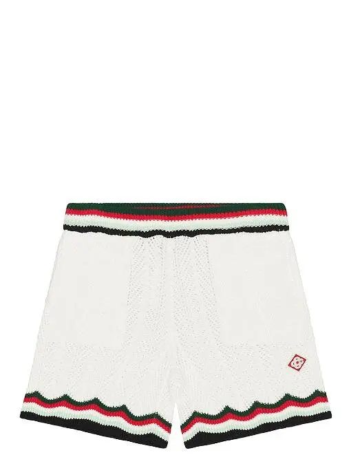 Casablanca Chevron Faux Crochet Shorts - White
