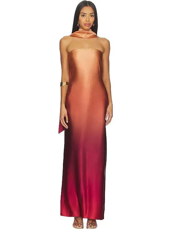 Nbd The Coralena Maxi Dress - Deep Red & Gold Ombre