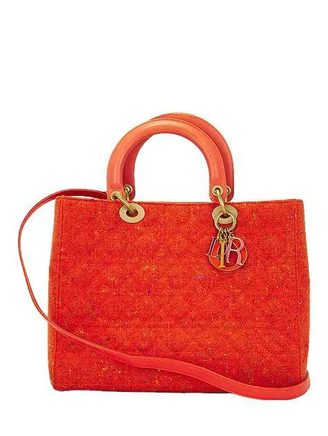 FWRD RENEW Dior Wool Cannage Lady Handbag - Orange