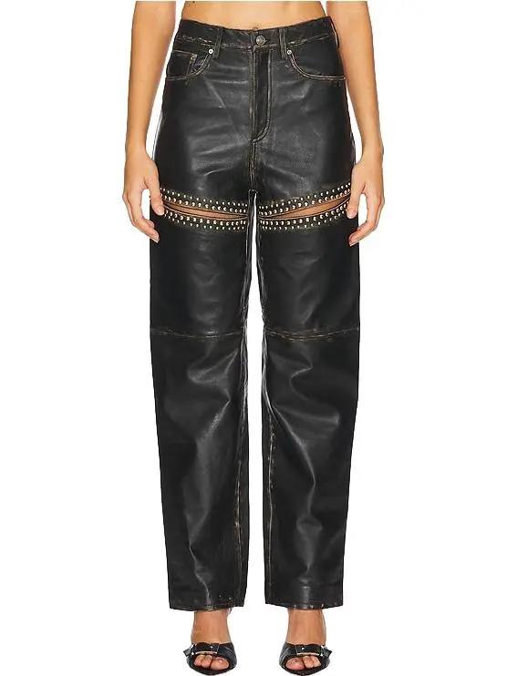 AREA Studded Leather Slit Leg Pant - Black