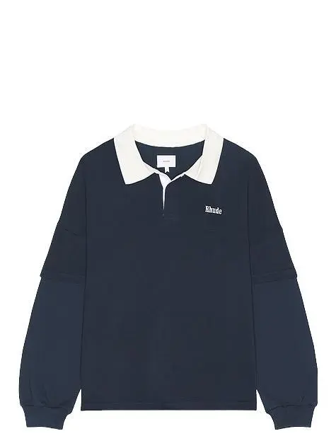 Rhude Layered Pique Polo In Blue - Dark Navy & White