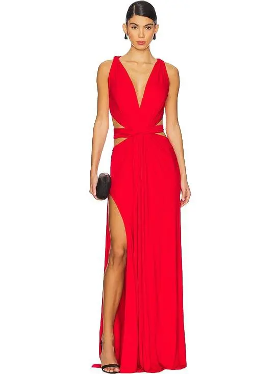 SID NEIGUM 4 Way V Neck Knot Dress - Red