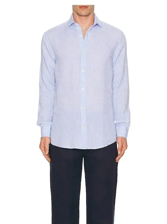 Frescobol Carioca Antonio Linen Shirt In Blue - Baby Blue