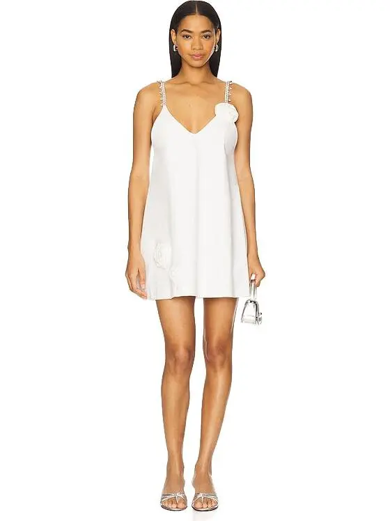 AREA Crystal Rosette Poplin Mini Dress - Off White