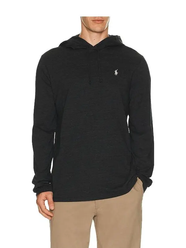 Polo Ralph Lauren Long Sleeve Hooded T-shirt In Grey - Black Marl Heather