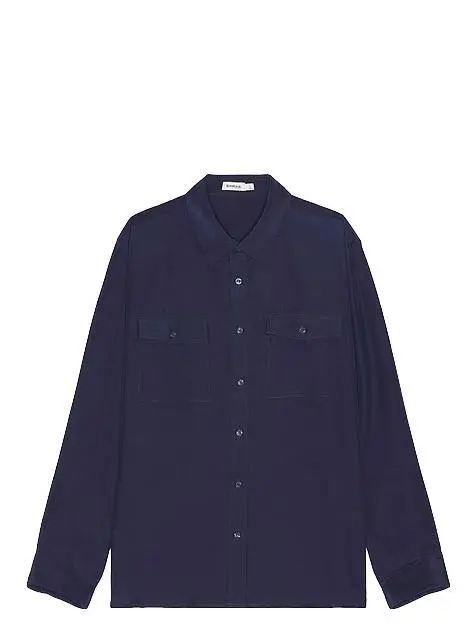 Simkhai Niall Relaxed Fluid Shirting In Blue - Midnight