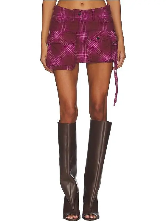 Attico Check Mini Skirt - Burgundy