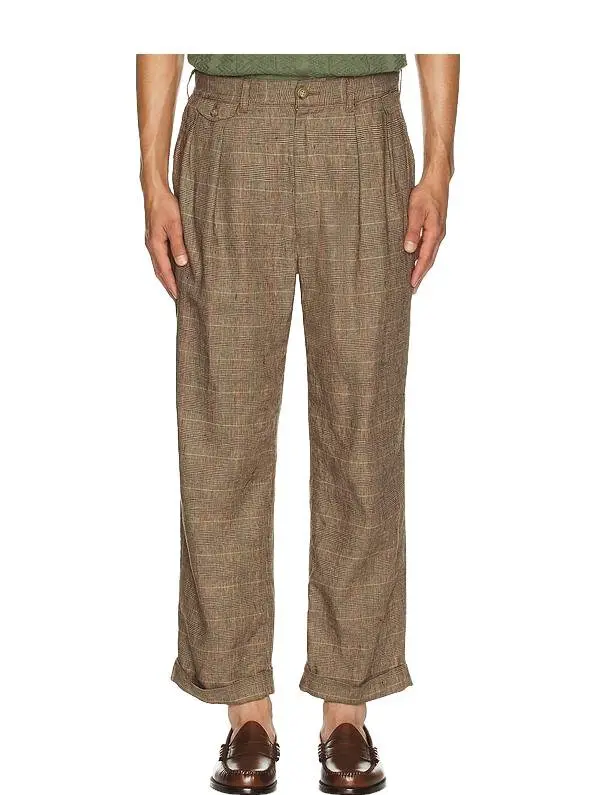 BEAMS 2 Pleats Trousers - Glen Plaid Pen Stripe