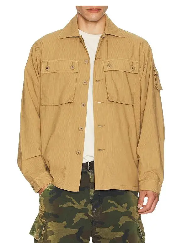 BEAMS Mil Shirt Jacket In Tan - Khaki
