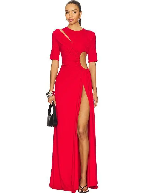 SID NEIGUM Gathered Slit Maxi Dress - Red