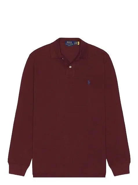 Polo Ralph Lauren Long Sleeve Mesh Polo In Burgundy - Wine Heather