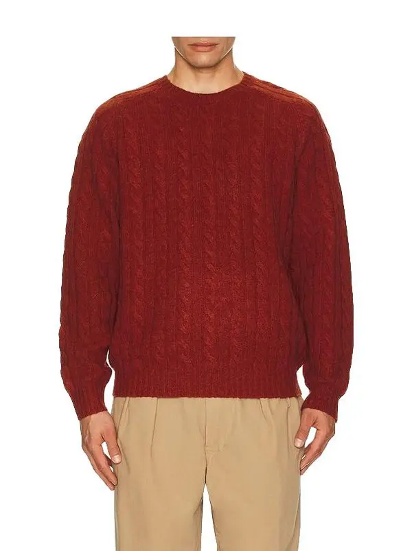 BEAMS Crew Cable 5g Sweater - Brick