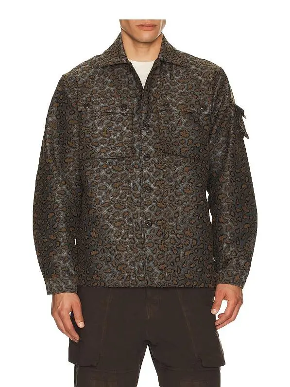 BEAMS Mil Camo Jacquard Shirt Jacket - Brown