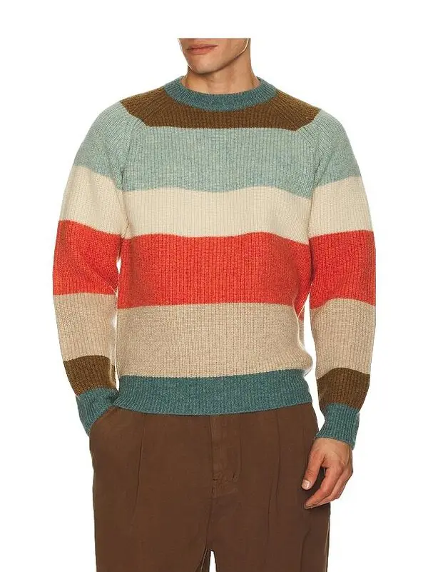BEAMS Crew Stripe 5g Sweater - Multi