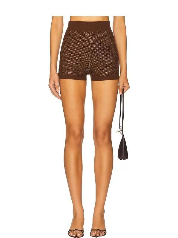 David Koma Rhinestone Embroidered Short - Brown