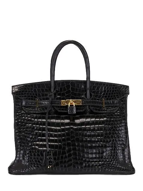 FWRD RENEW Shiny Crocodile Hermes Birkin 35 Handbag - Noir