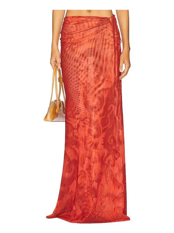 JADE CROPPER Reversible Maxi Skirt - Red Snake Print