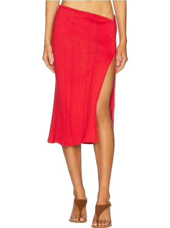 JADE CROPPER Side Slit Midi Skirt - Red