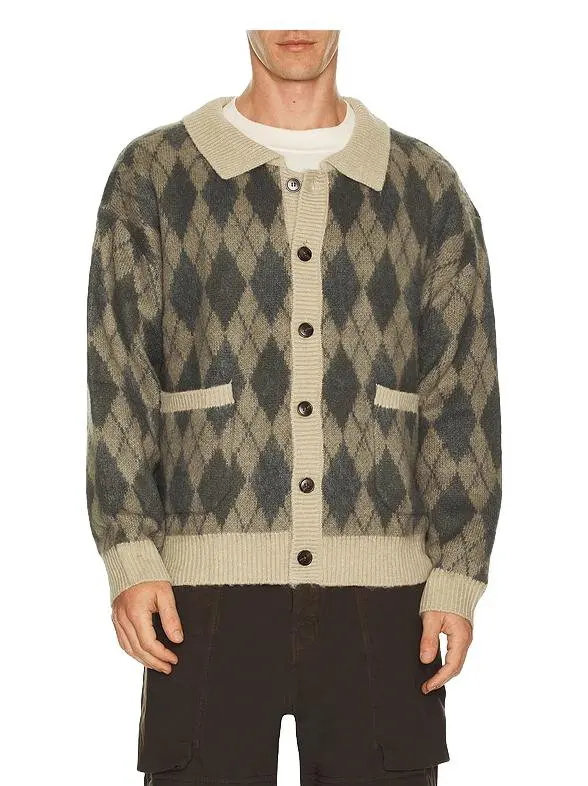 FOUND Wool Blend Argyle Sweater - Grayscale