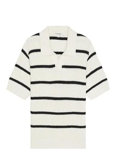 FRAME Striped Polo Sweater In Cream - Black Stripe