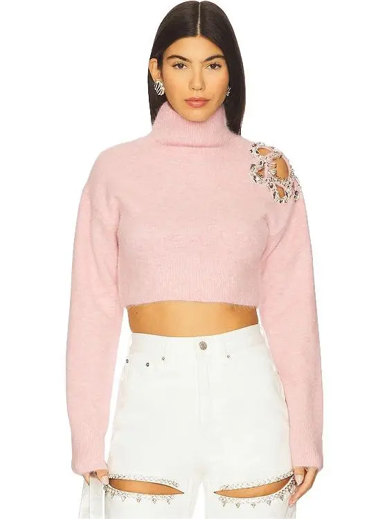 AREA Cropped Turtleneck Sweater - Baby Pink