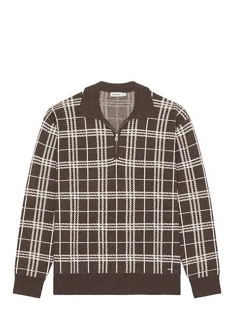 Simkhai Klaus Zip Polo Sweater - Chocolate Plaid