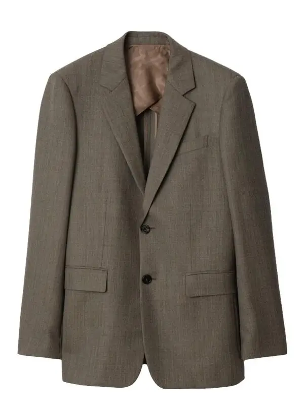 Burberry Sharkskin Wool Tailored Jacket - Soil Brown/calico Beige