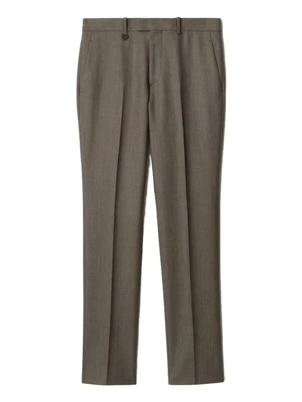 Burberry Sharkskin Wool Tailored Trousers - Soil Brown/calico Beige