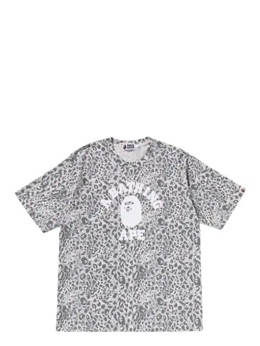 A BATHING APE Wild Leopard Pattern College Relaxed Fit Tee Shirt - Gray