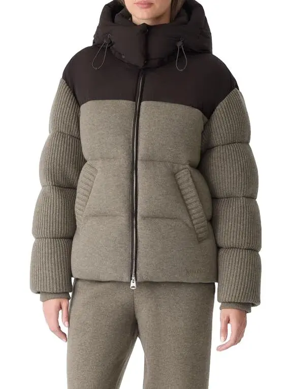 Mackage Mixed Media Wool & Cashmere Blend Hooded Down Jacket - Coffee