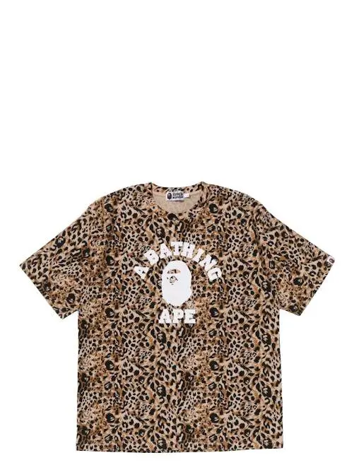 A BATHING APE Wild Leopard Pattern College Relaxed Fit Tee Shirt - Beige
