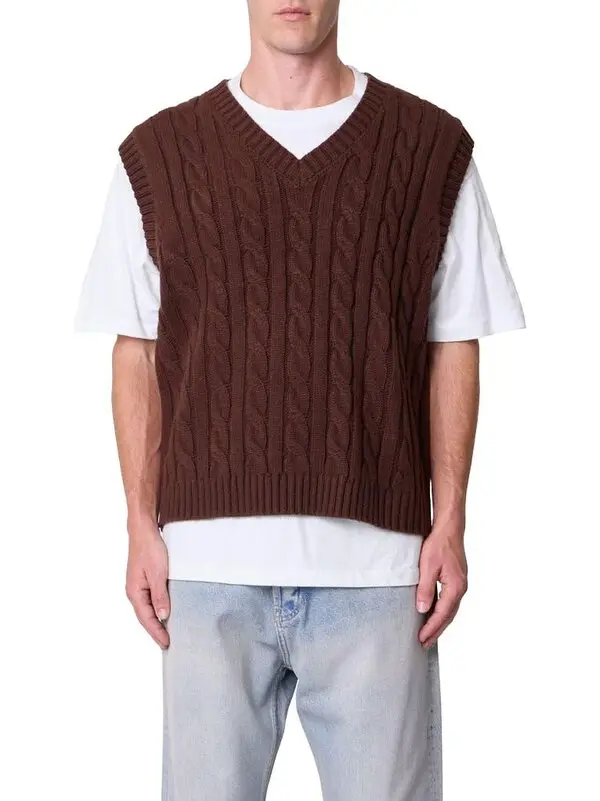 Mnml Cotton Blend Cable Knit Vest - Brown