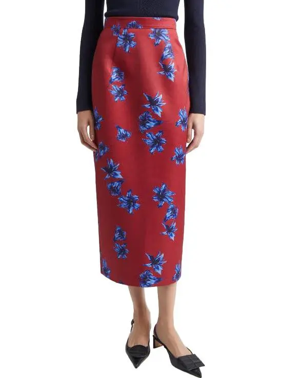 EMILIA WICKSTEAD Lorelei Festive Lilies Faille Midi Skirt - Festive Lillies Red Blue