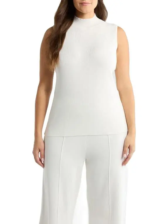 TAHARI ASL Sleeveless Mock Neck Sweater - Ivory