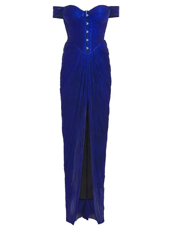 MARIA LUCIA HOHAN Silk Plissé Susie Maxi Dress - Blue