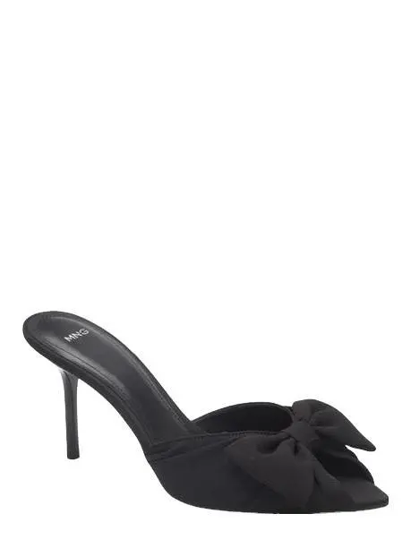 Mango Lasy Bow Stiletto Slide Sandal - Black