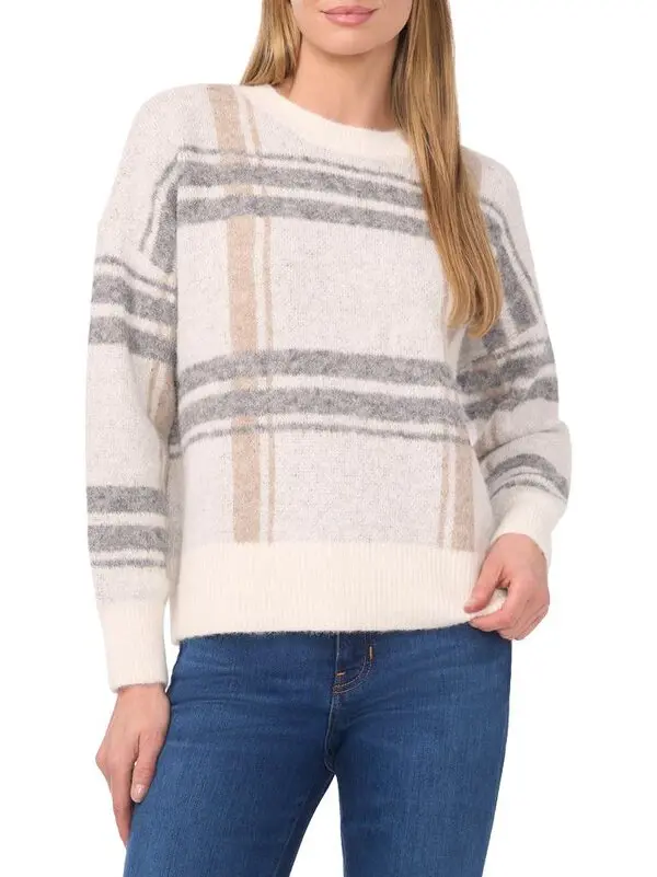 Halogen Plaid Jacquard Crewneck Sweater - New Ivory