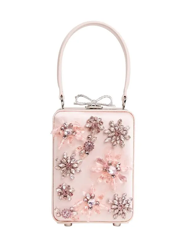 SELF-PORTRAIT Mini Satin Top-handle Bag With Crystal Embellishments - Pink