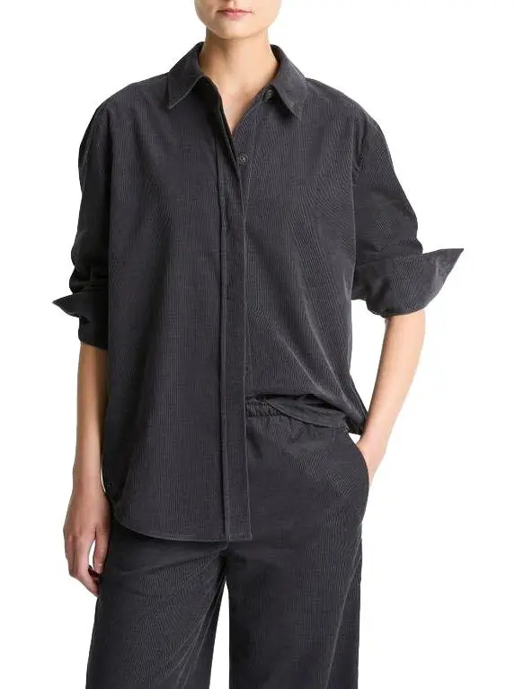 Vince Oversize Cotton Corduroy Button-up Shirt - Graphite